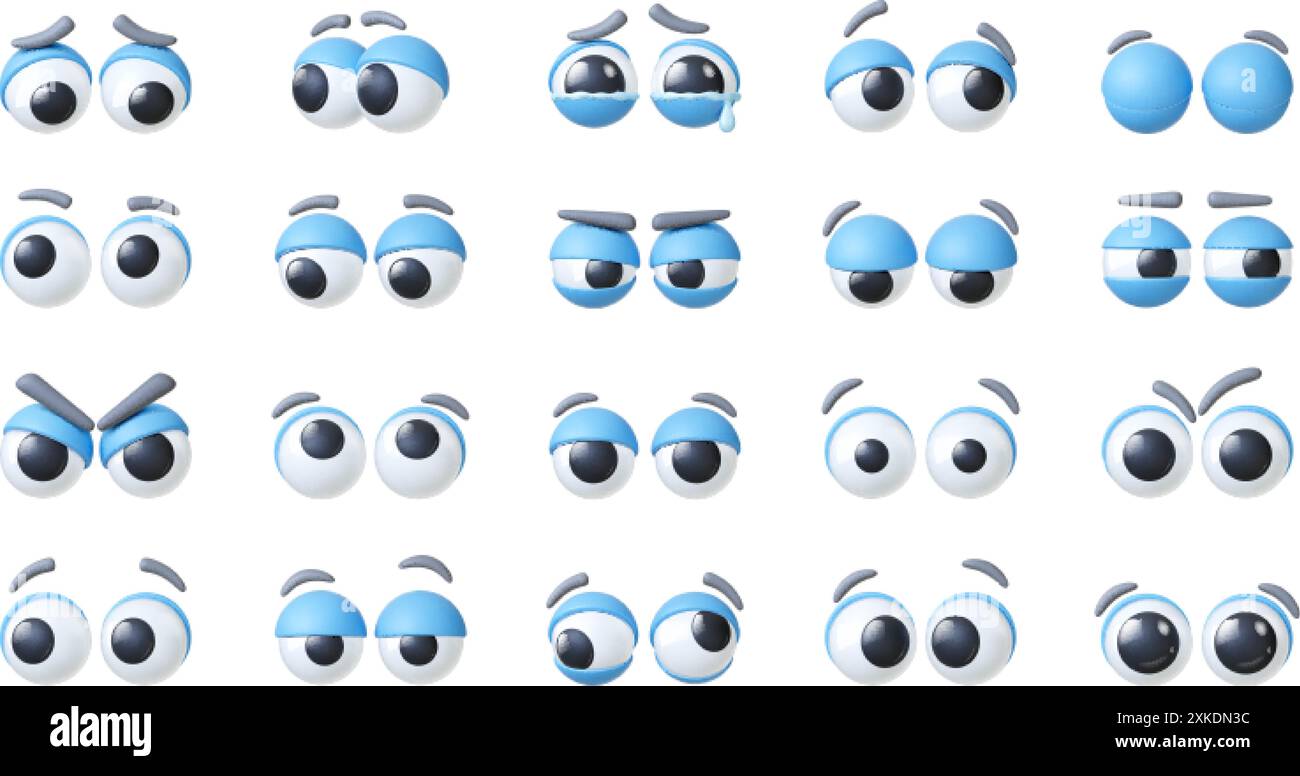 Cartoon 3d eyes. Funny comic eyeballs different emotions. Cry happy ...