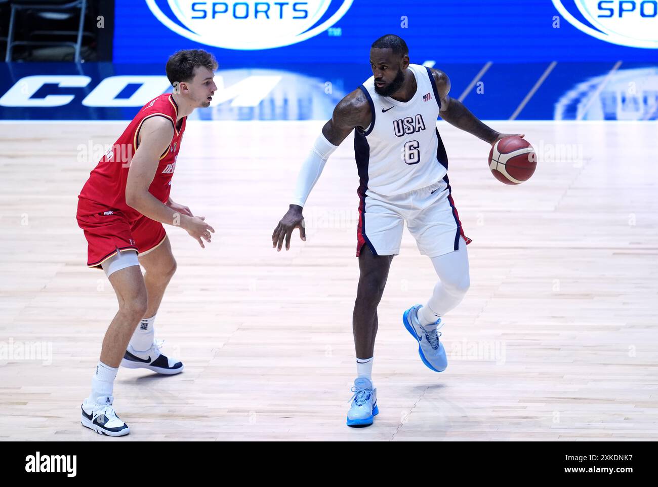 USA's LeBron James in action during the 2024 USA Basketball Showcase at ...