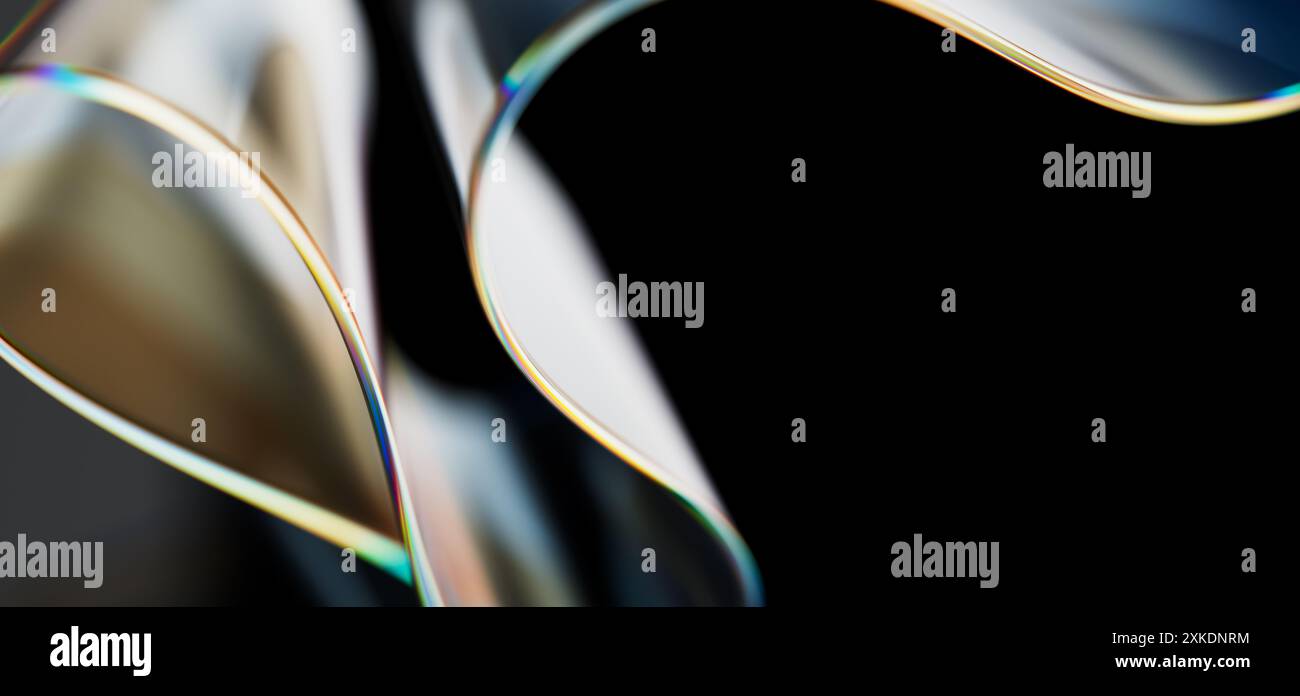 Macro of transparent iridescent glass curved stripe with extreme depth ...