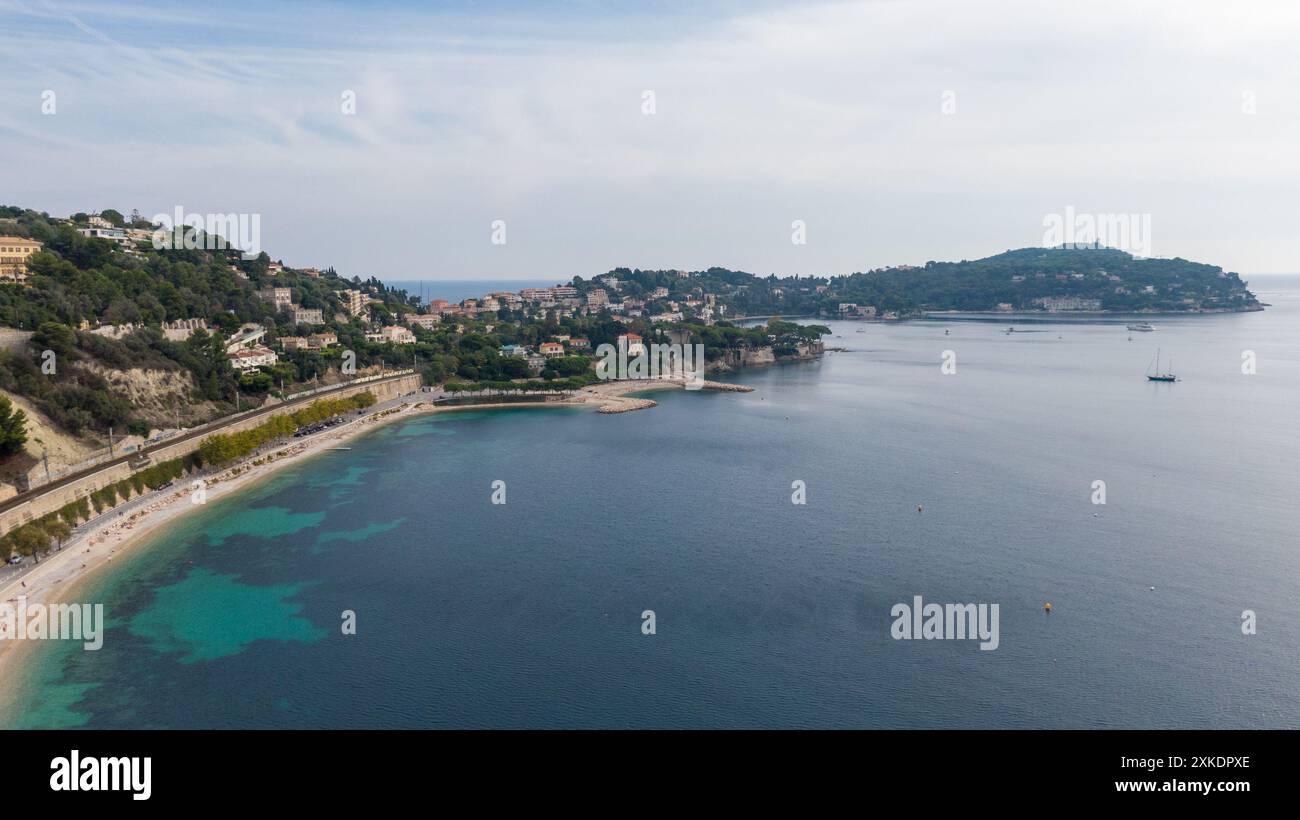 Beautiful panorama of English Promenade in Nice, France. Palm trees ...