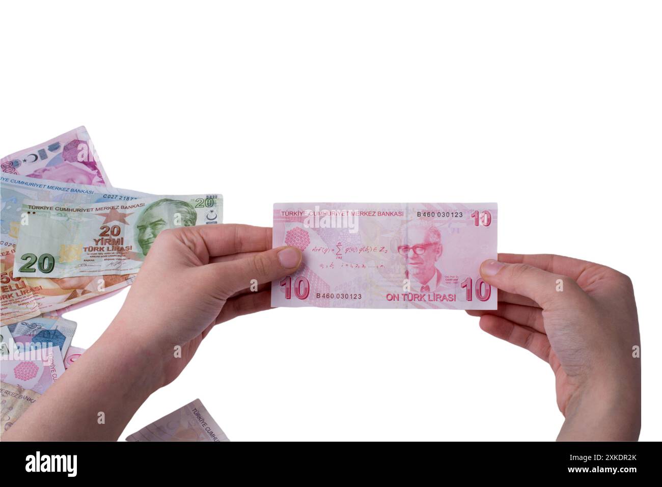 Turkish Lira banknotes isolated on white background Stock Photo - Alamy