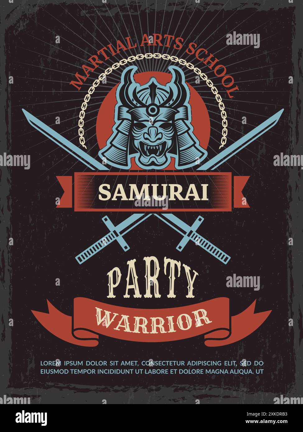 samurai mask. retro poster of martial art school with catana weapon and ...