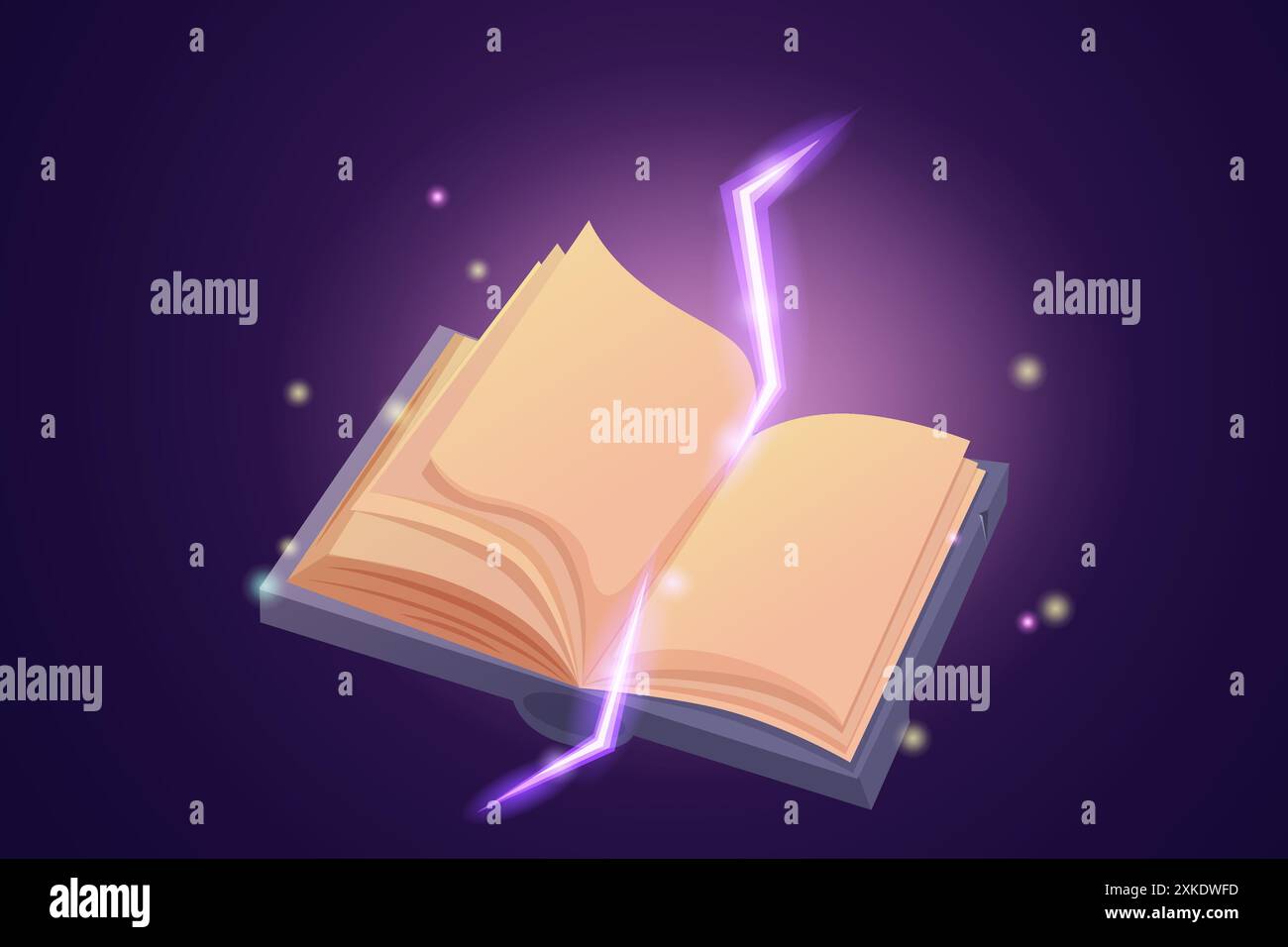 Open empty book and shining elements. Magic fairy tale diary, mystical ...