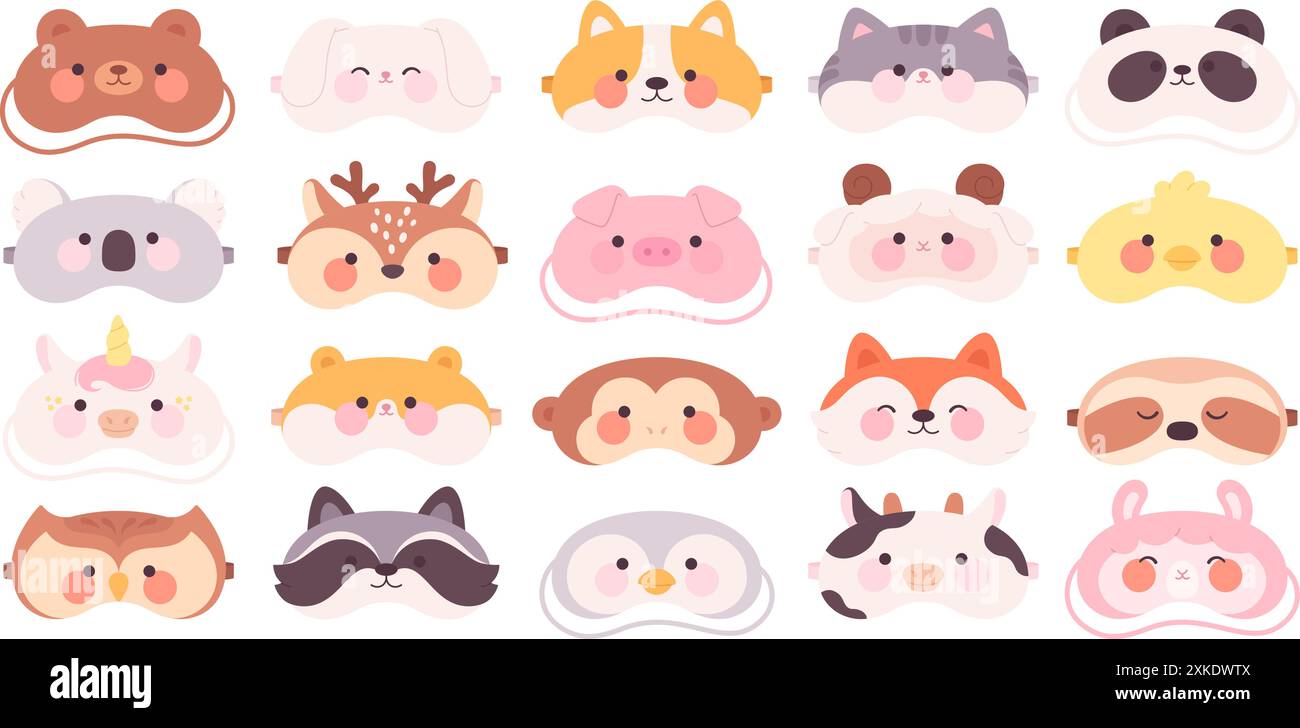 Animal dreaming masks. Children sleep mask, cartoon mascots. Travel ...