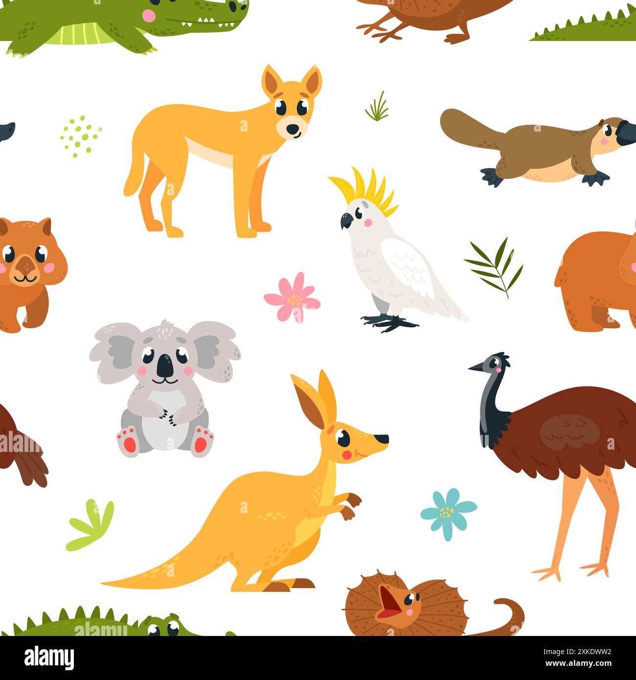 Australian animals seamless pattern. Funny animal exotic fauna. Cute ...