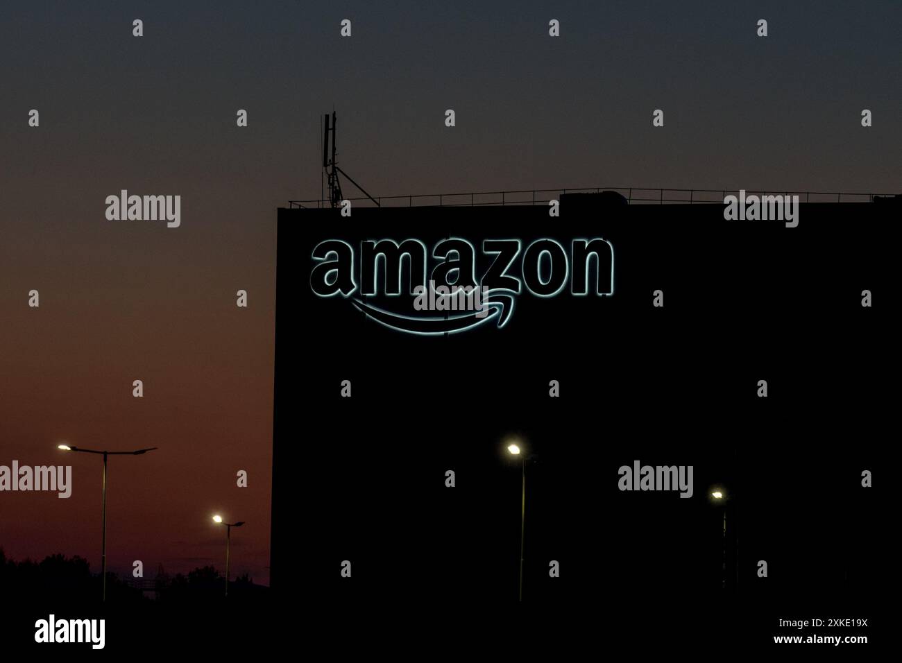 Amazon Sign on Warehouse Building Logistics Distribution Center ...