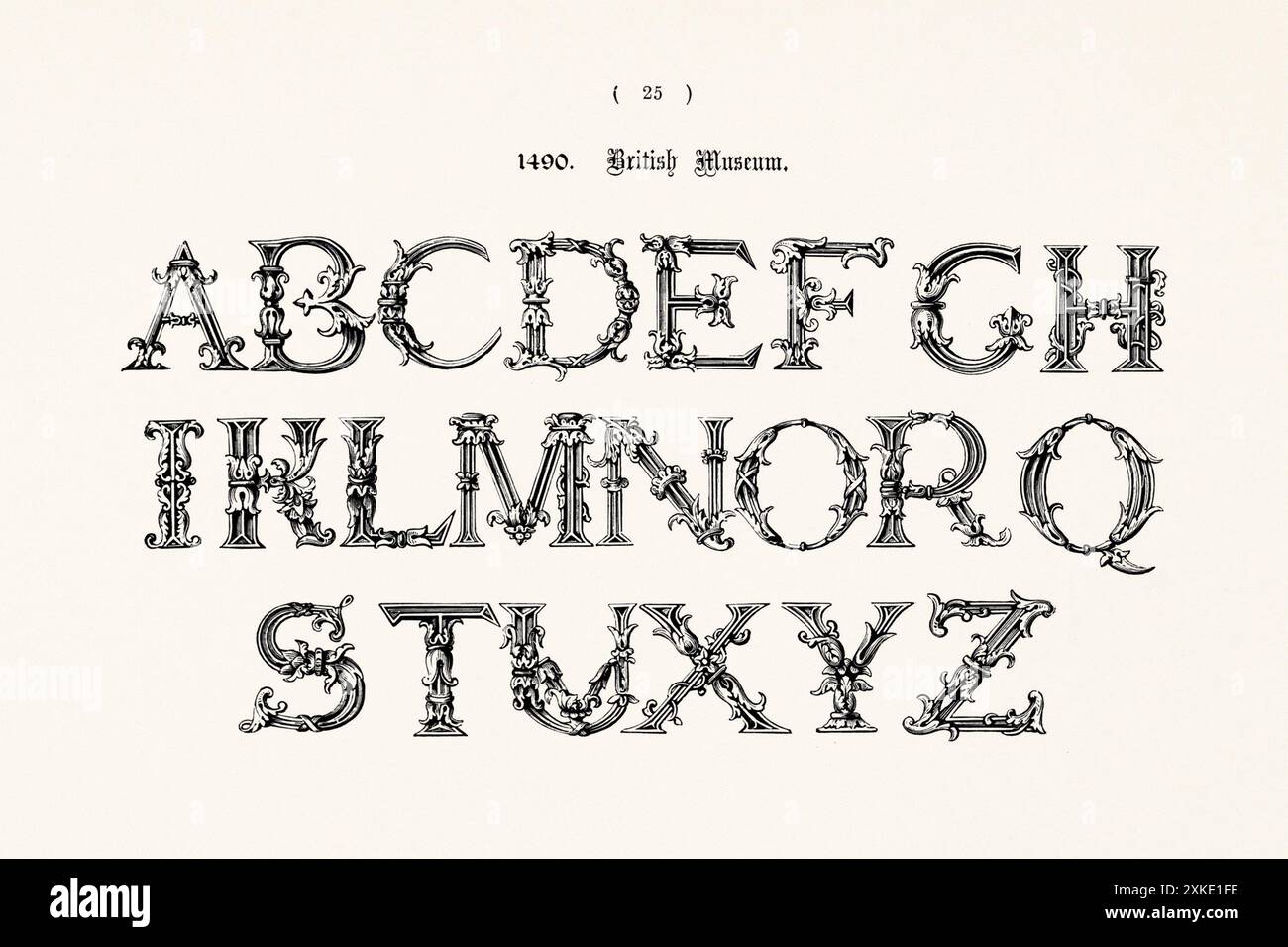 Antique decorative alphabet illustration. Plate from a 19th-century ...