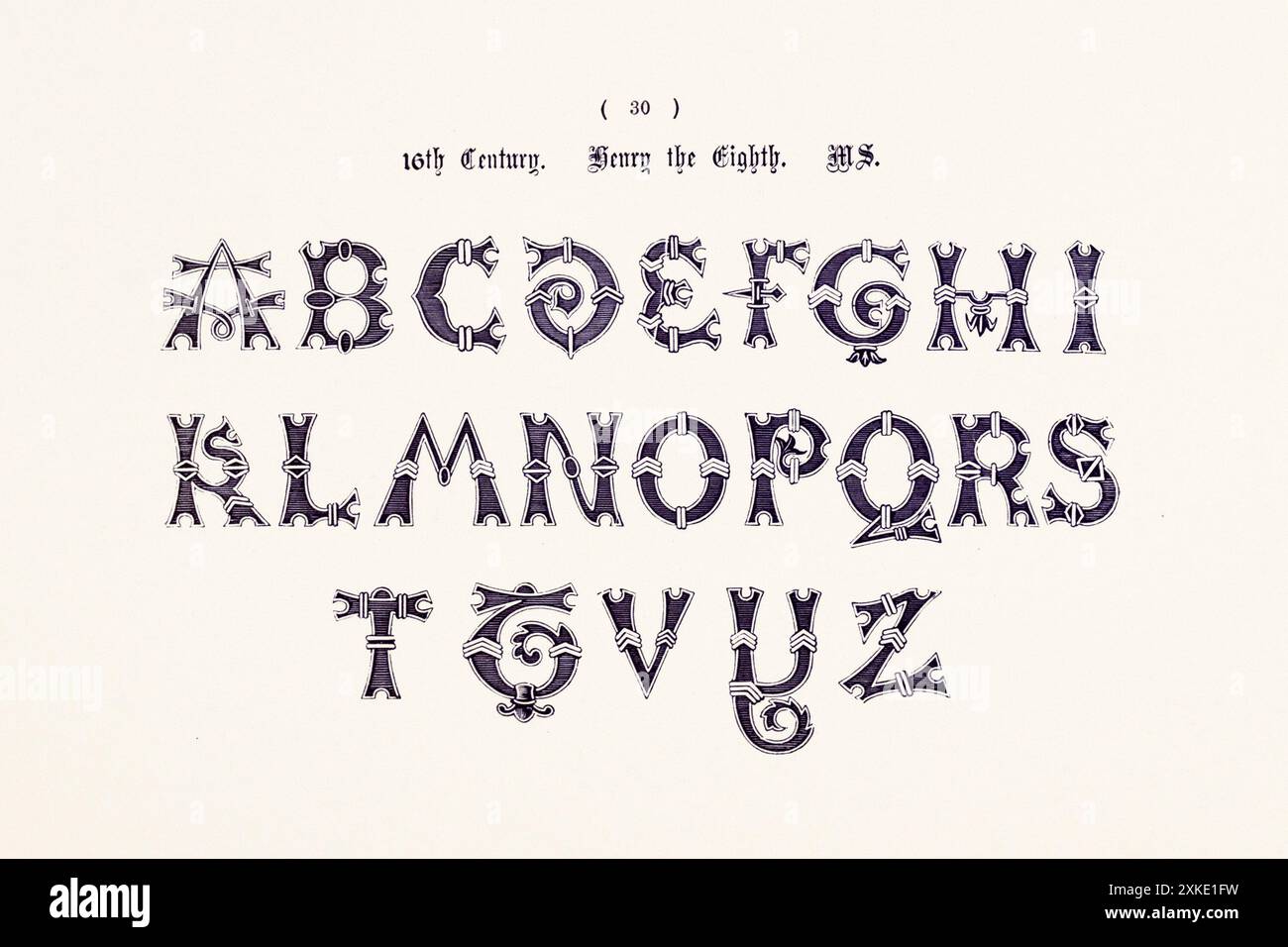 Antique decorative alphabet illustration. Plate from a 19th-century ...