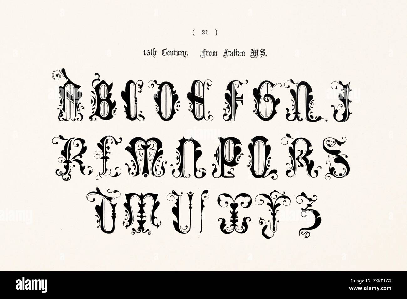 Antique decorative alphabet illustration. Plate from a 19th-century ...