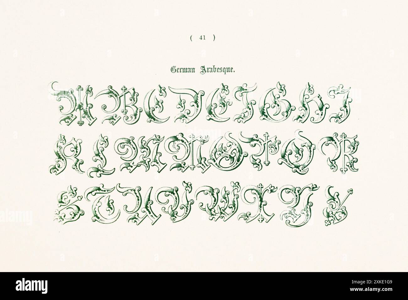 Antique decorative alphabet illustration. Plate from a 19th-century ...