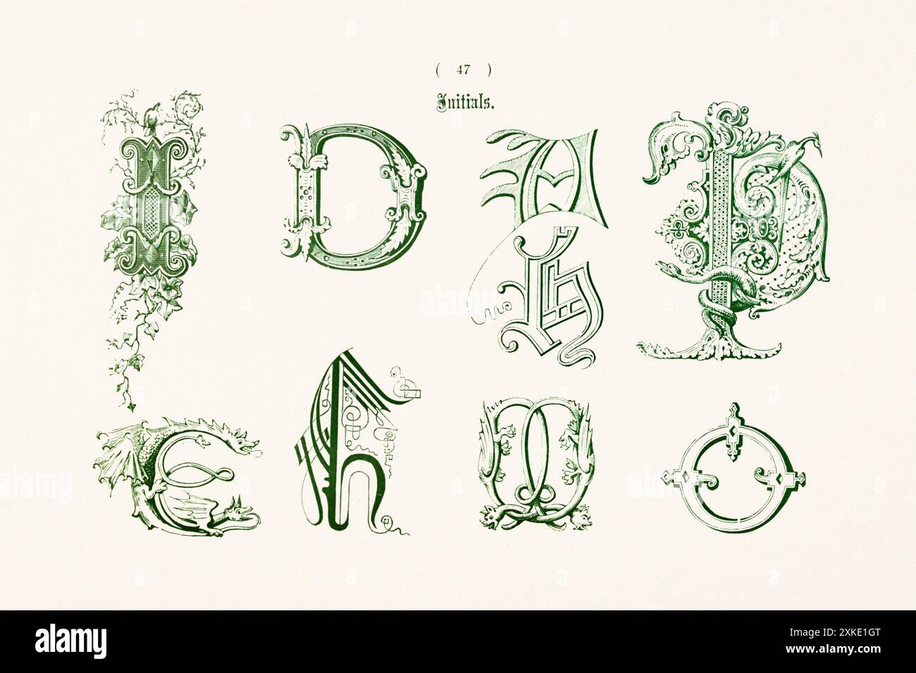 Antique decorative alphabet illustration. Plate from a 19th-century ...