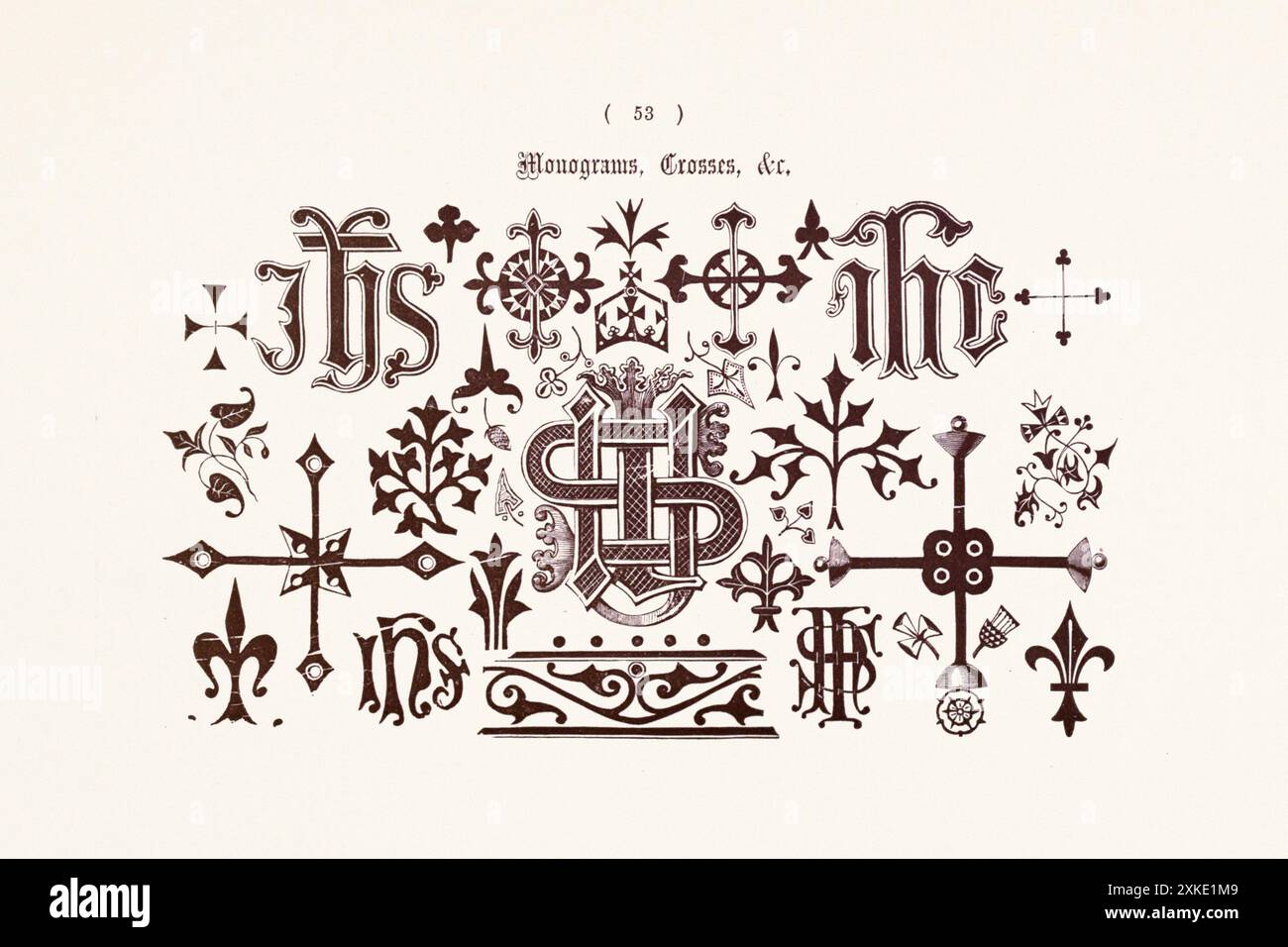 Antique decorative alphabet illustration. Plate from a 19th-century ...