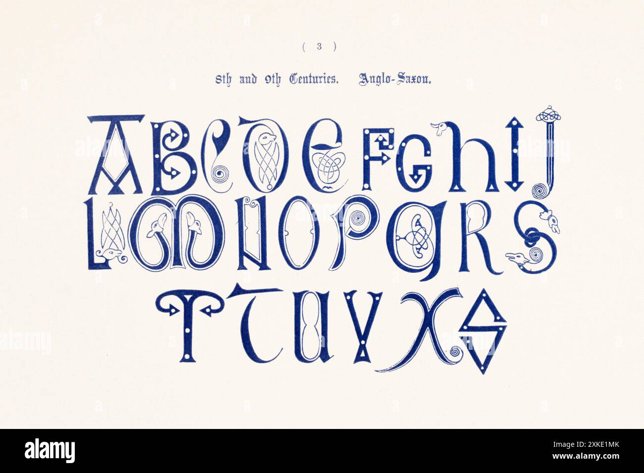 Antique decorative alphabet illustration. Plate from a 19th-century ...