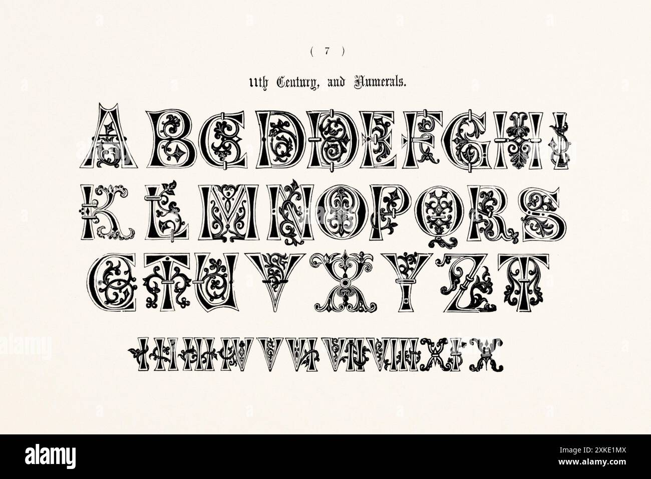 Antique decorative alphabet illustration. Plate from a 19th-century ...