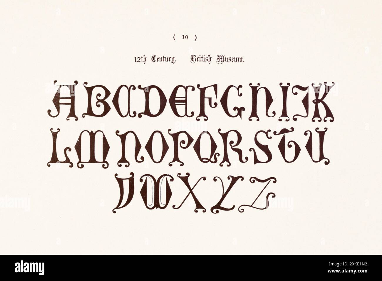 Antique decorative alphabet illustration. Plate from a 19th-century ...