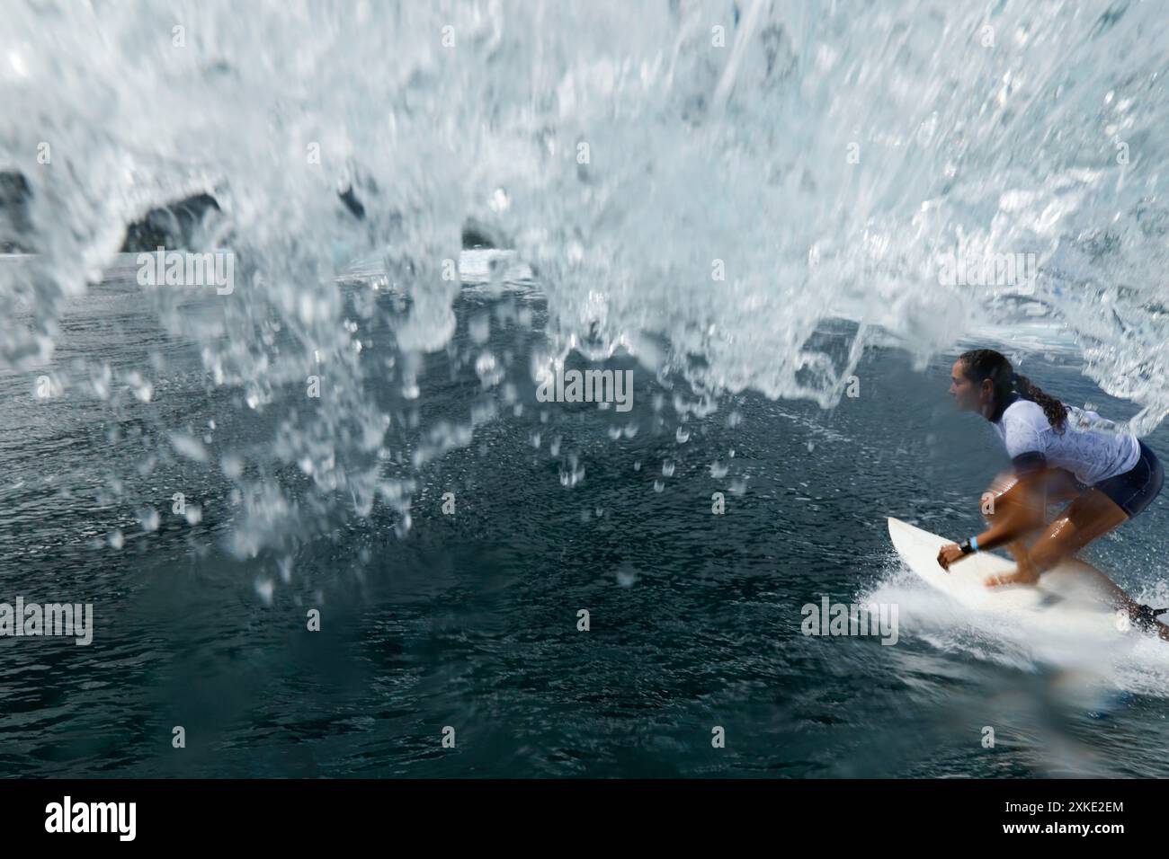 Tahiti, French Polynesia. 21st July, 2024. French surfer Vahine Fierro ...