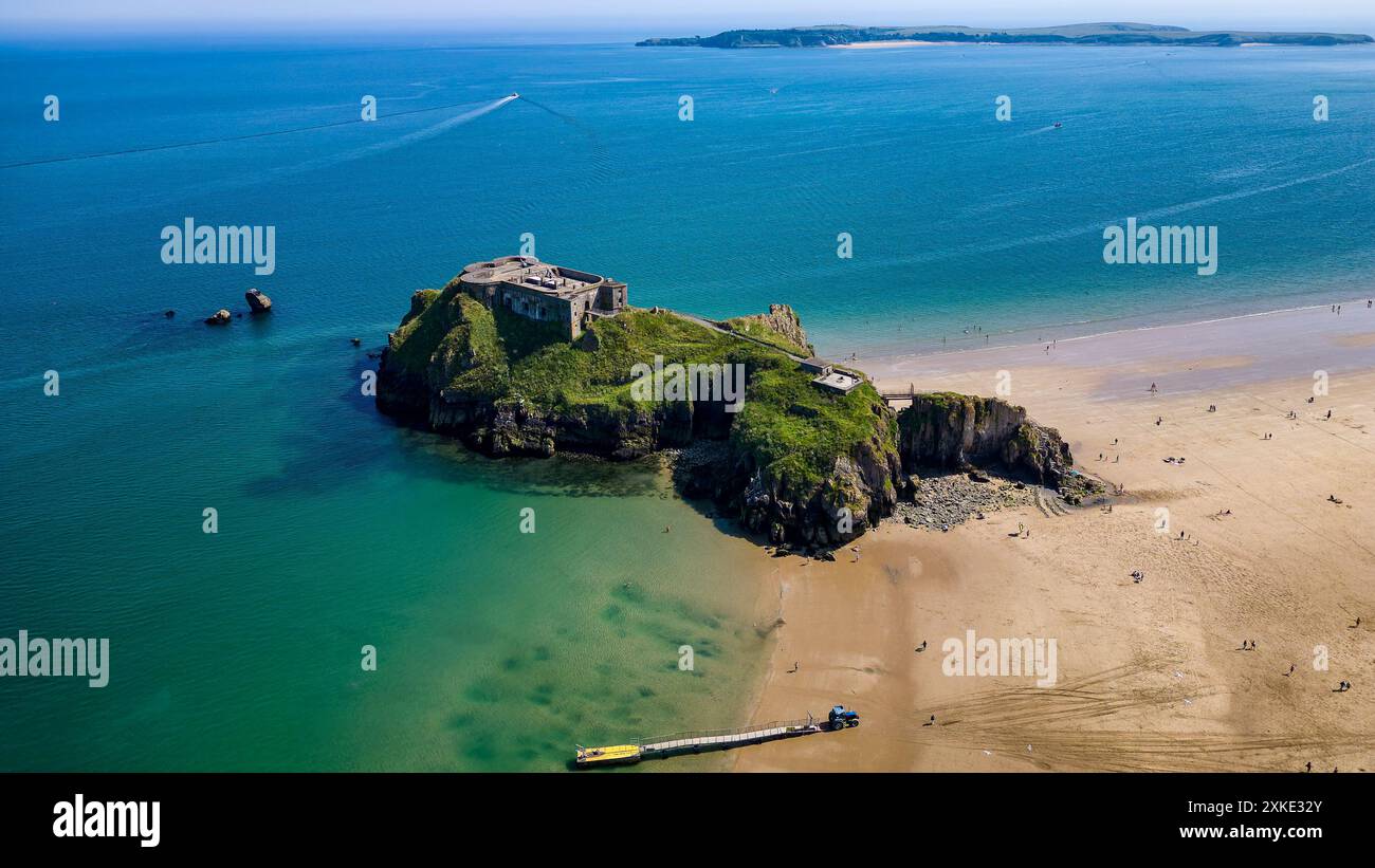 Aerial view of St Catherine's island and fort off Castle Beach, Tenby ...