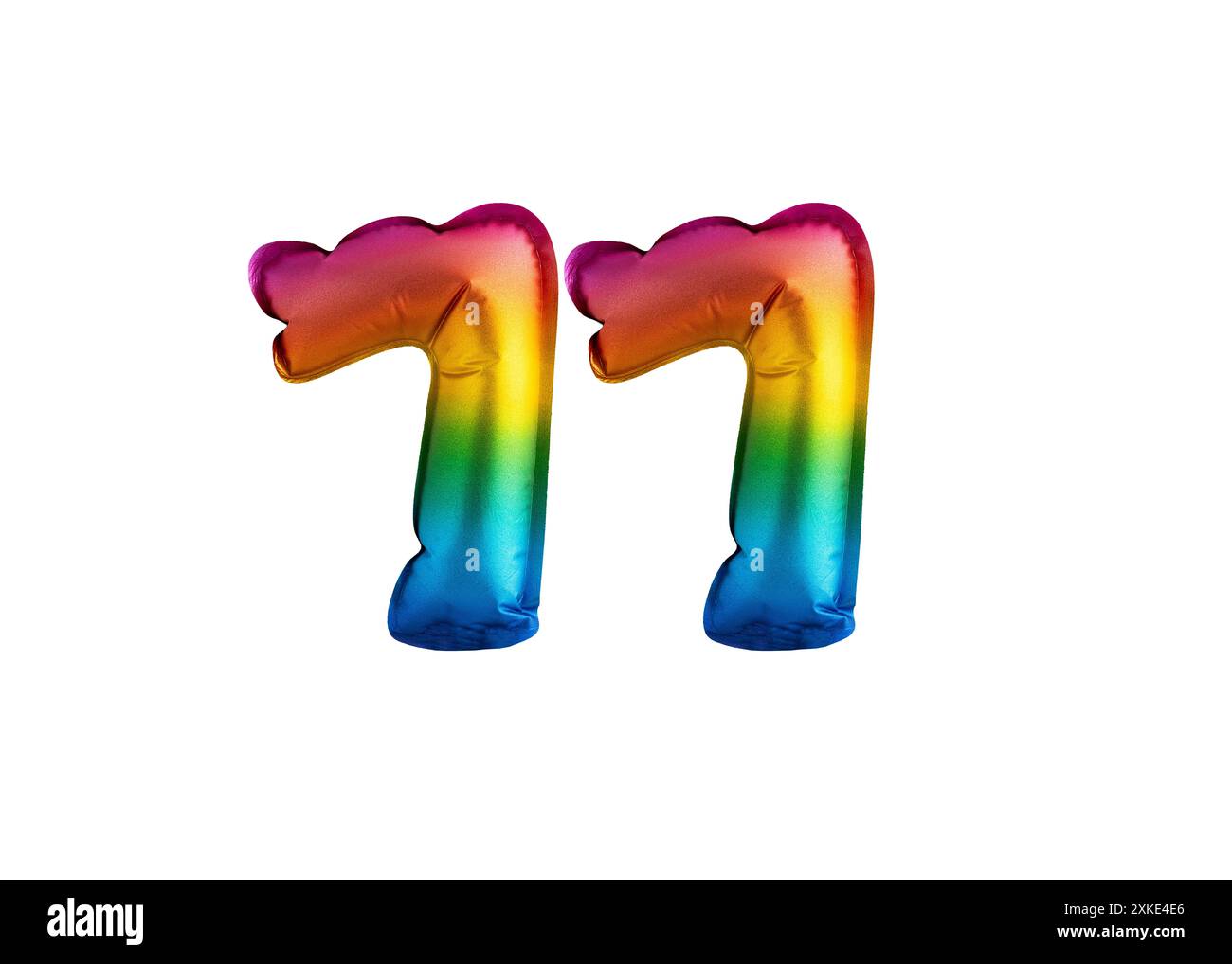 Multicolored balloon for number 77 celebration. Happy birthday on white ...