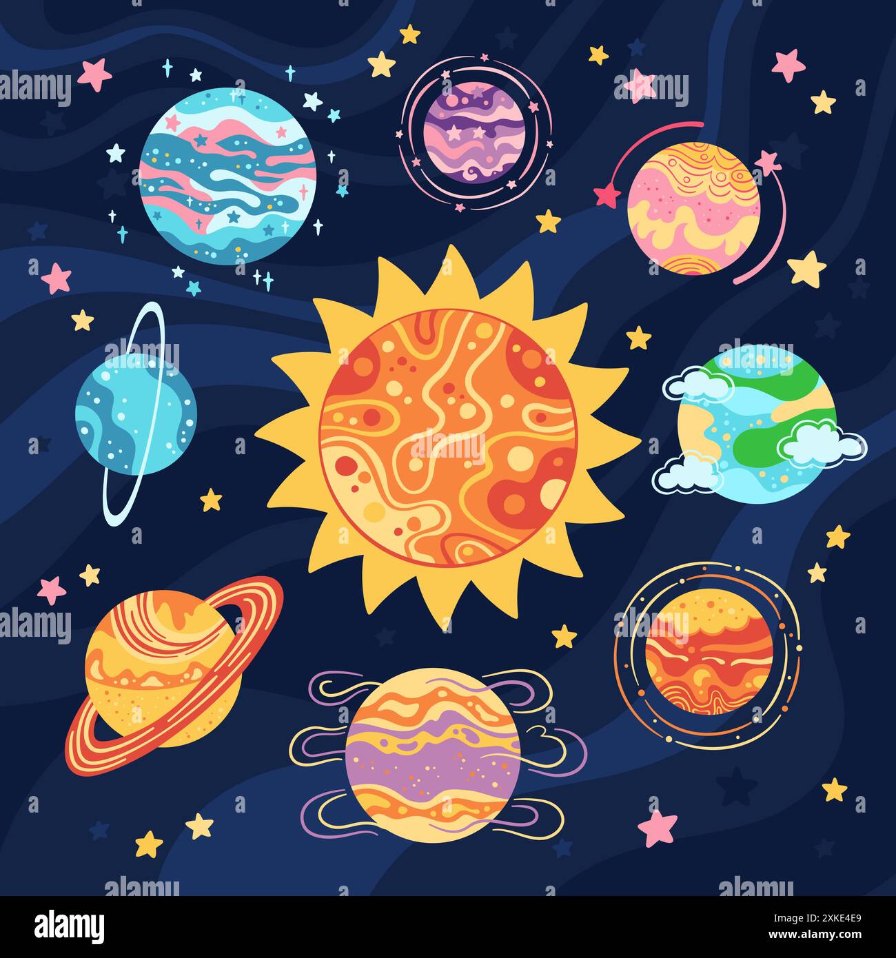 Solar system planets set for children. Abstract astronomical galaxy ...