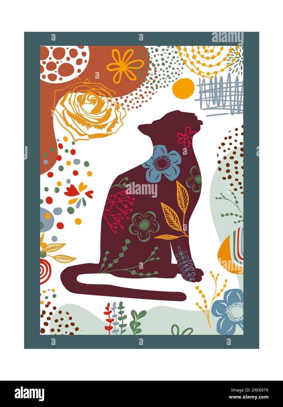 Floral Cat Silhouette, Silhouette of cats made of flowers. hand drawing ...