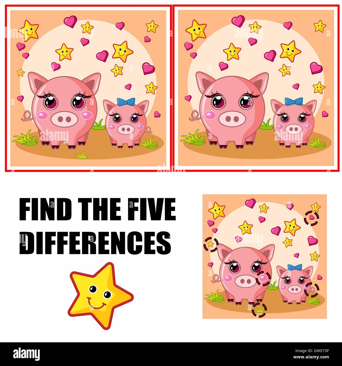 Find differences, education game for children. Cute pigs concept. Flora ...