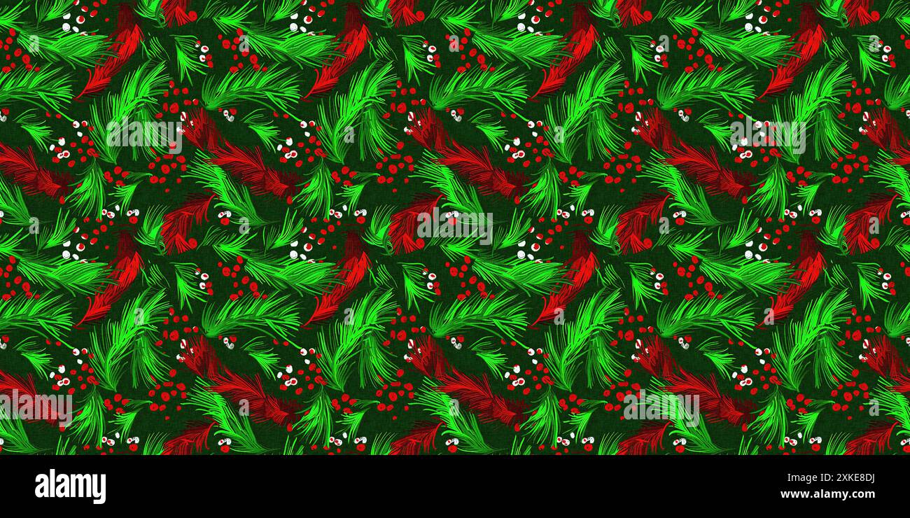 Modern christmas foliage fir branch border in traditional red green ...