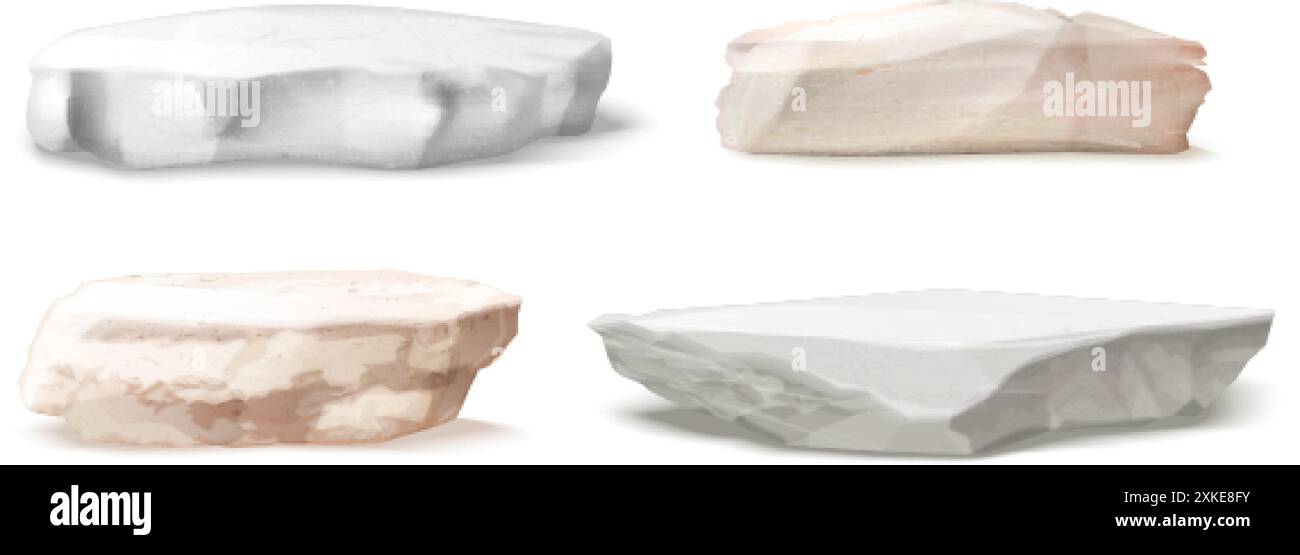 Realistic stone podiums. Concrete platform or nature rough rock ...