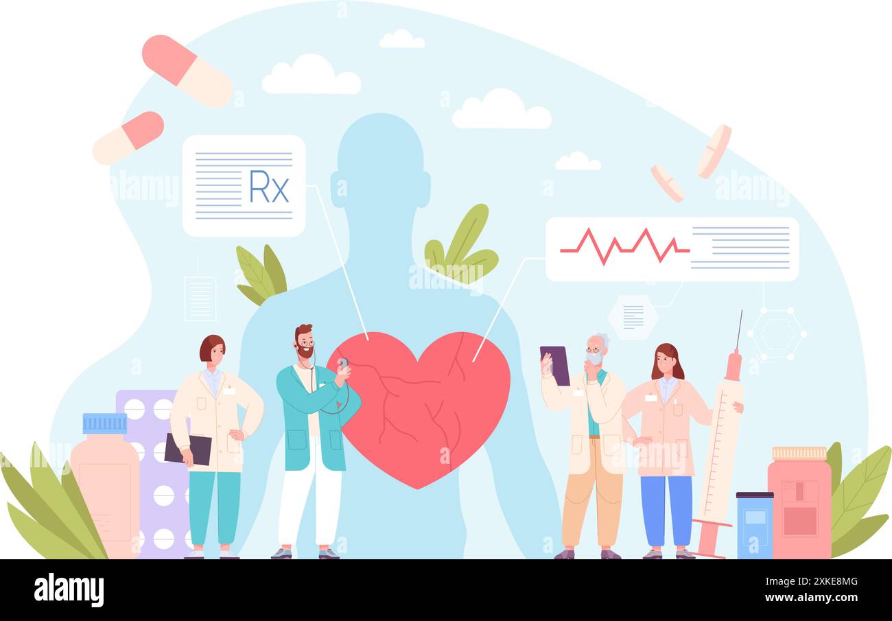Research illness heart. Cardiologist doctor check heartbeat, hearts ...