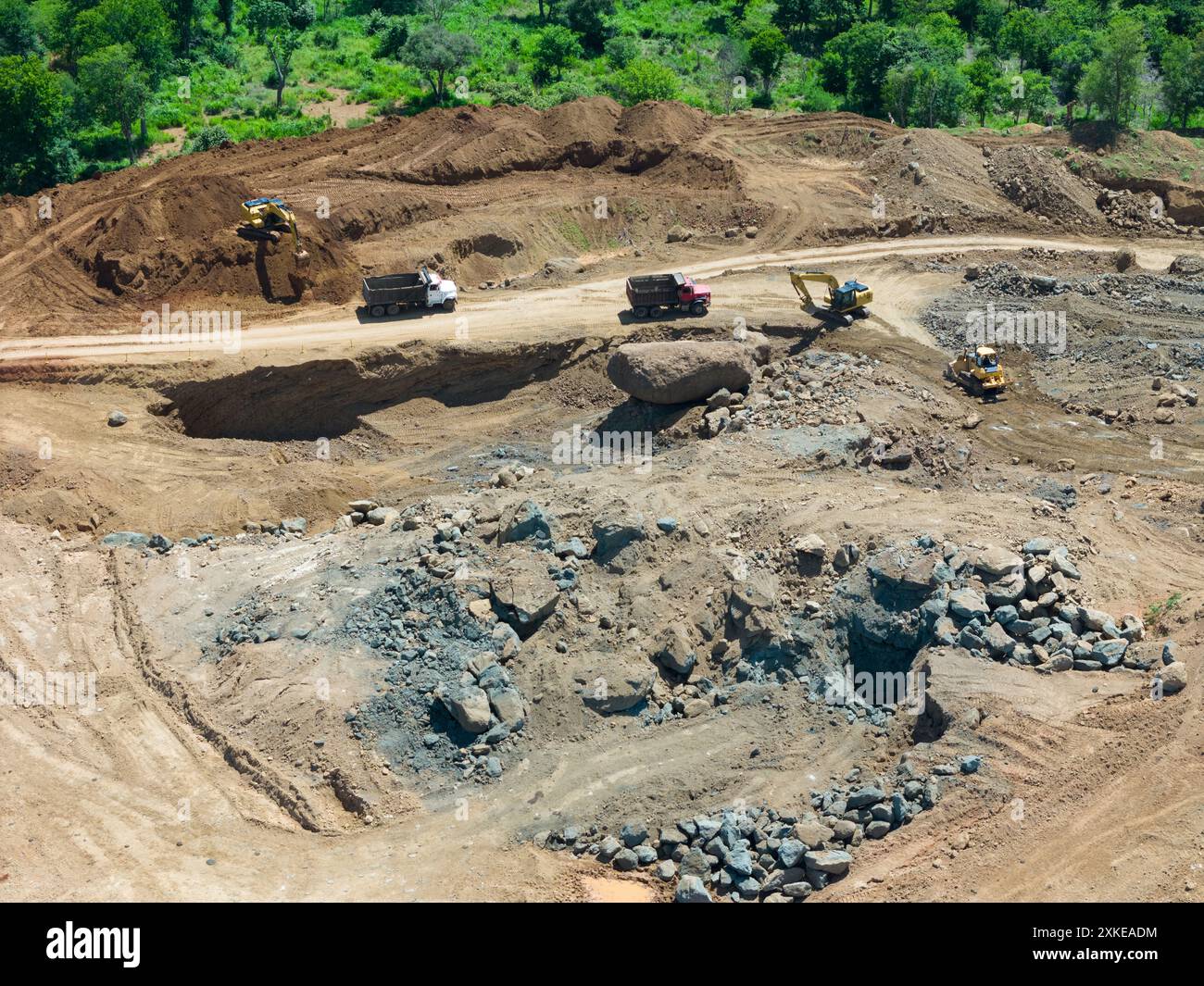 Heavy truck at quarry work aerial above top drone view Stock Photo - Alamy