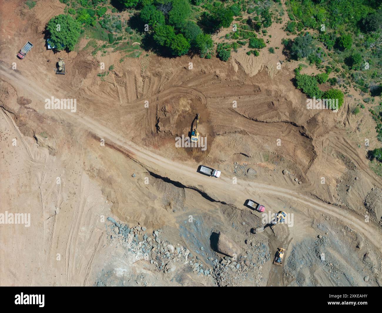 Heavy machinery car work in quarry above top drone view Stock Photo - Alamy