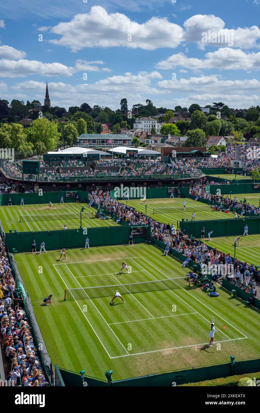 A general view overlooking the Southern outside courts with the spire ...