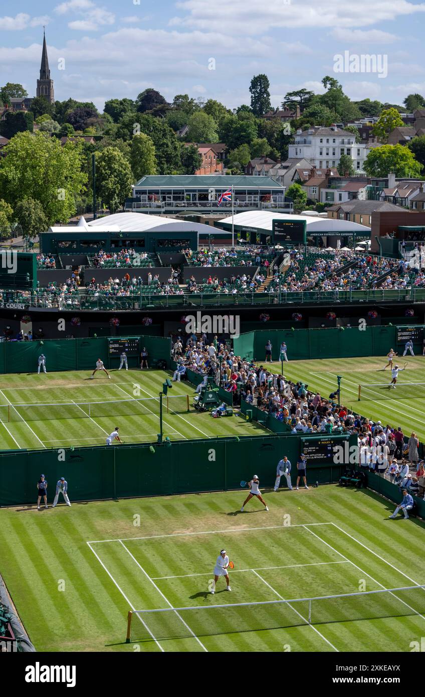 A general view overlooking the Southern outside courts with the spire ...