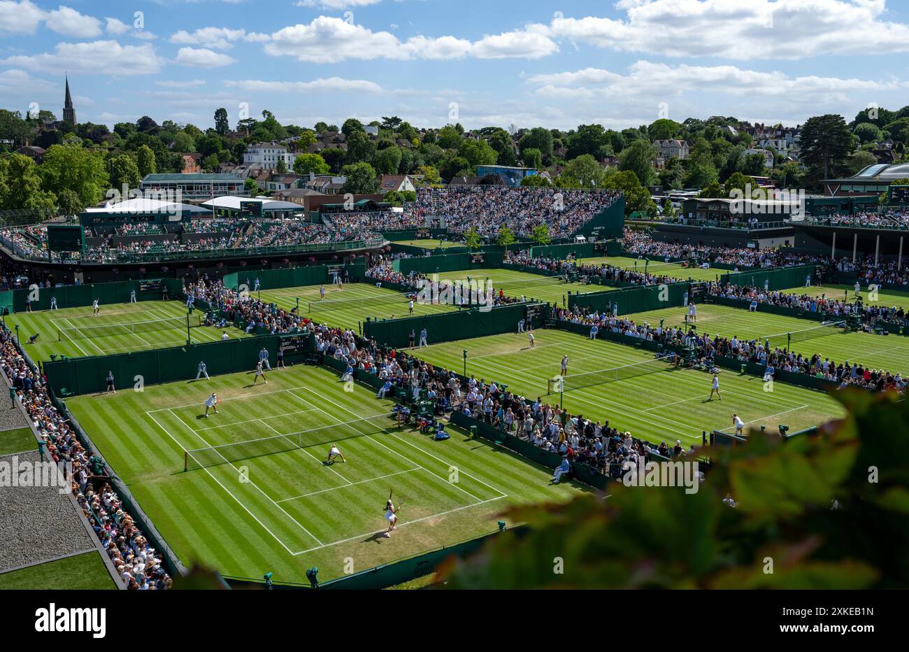 A general view overlooking the Southern outside courts with the spire ...