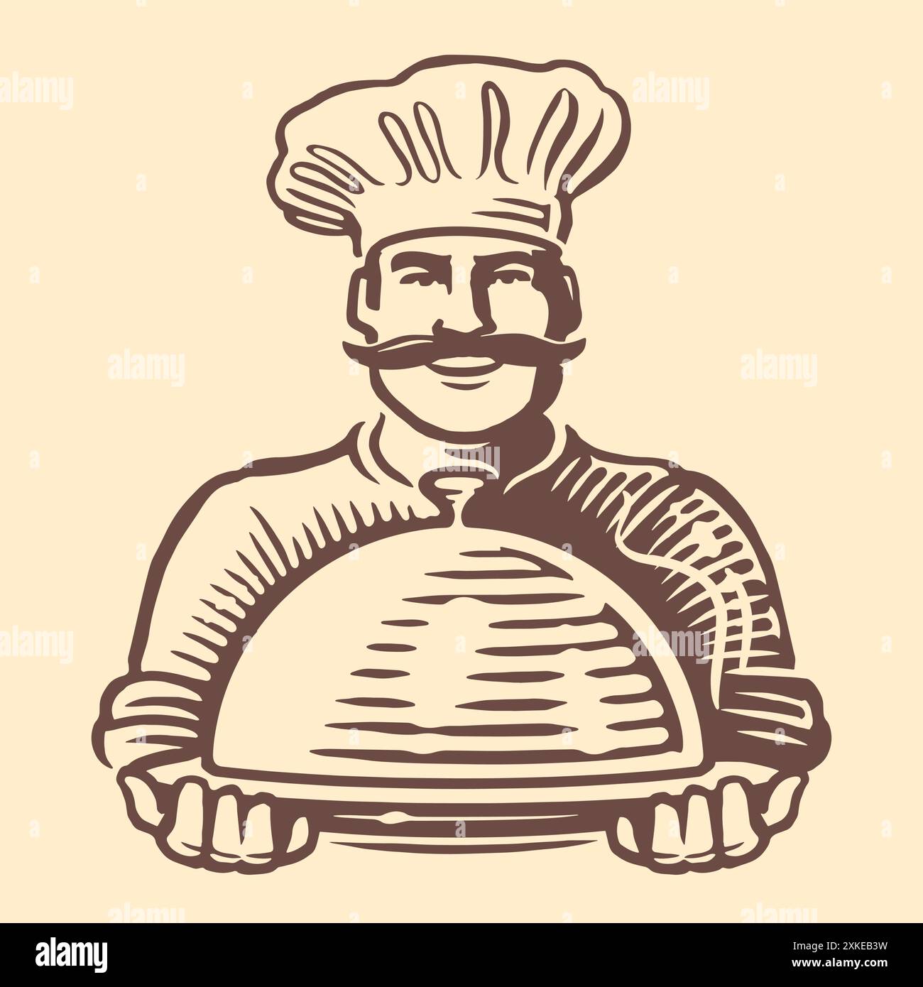Male chef serving delicious cuisine on restaurant, holding tray cloche ...