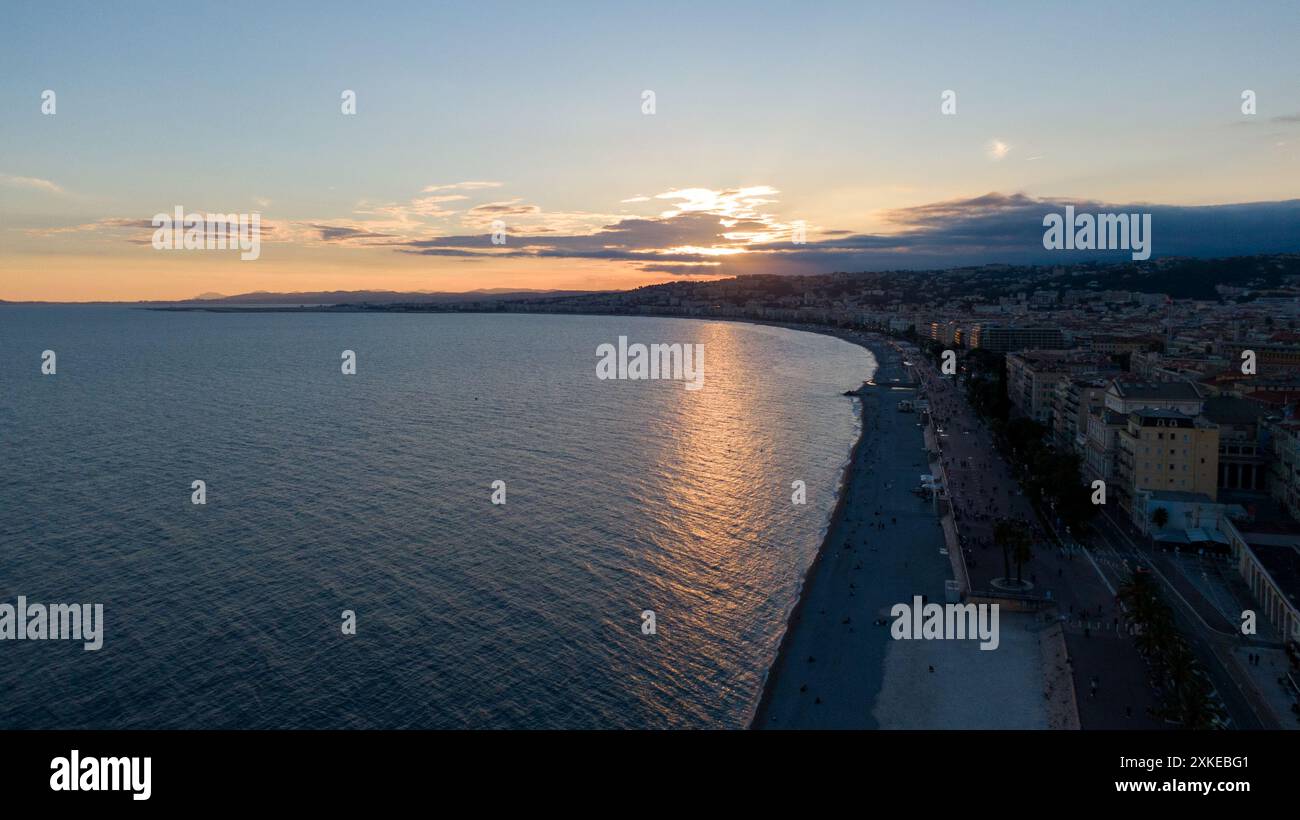 Beautiful panorama of English Promenade in Nice, France. Palm trees ...