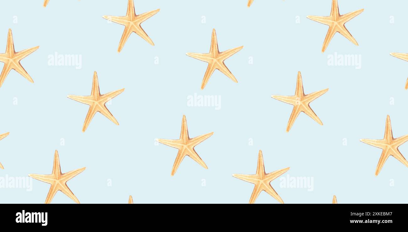 Starfish Watercolor Under the sea hand drawn seamless pattern on a ...
