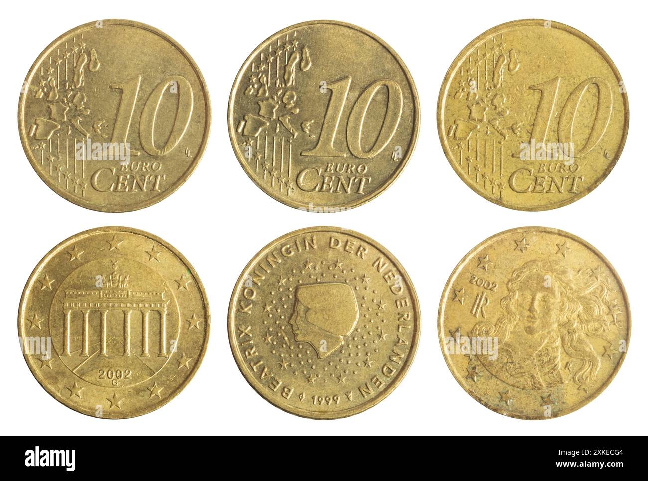 Isolated photo of 10 various countries euro cent nordic gold coins on ...