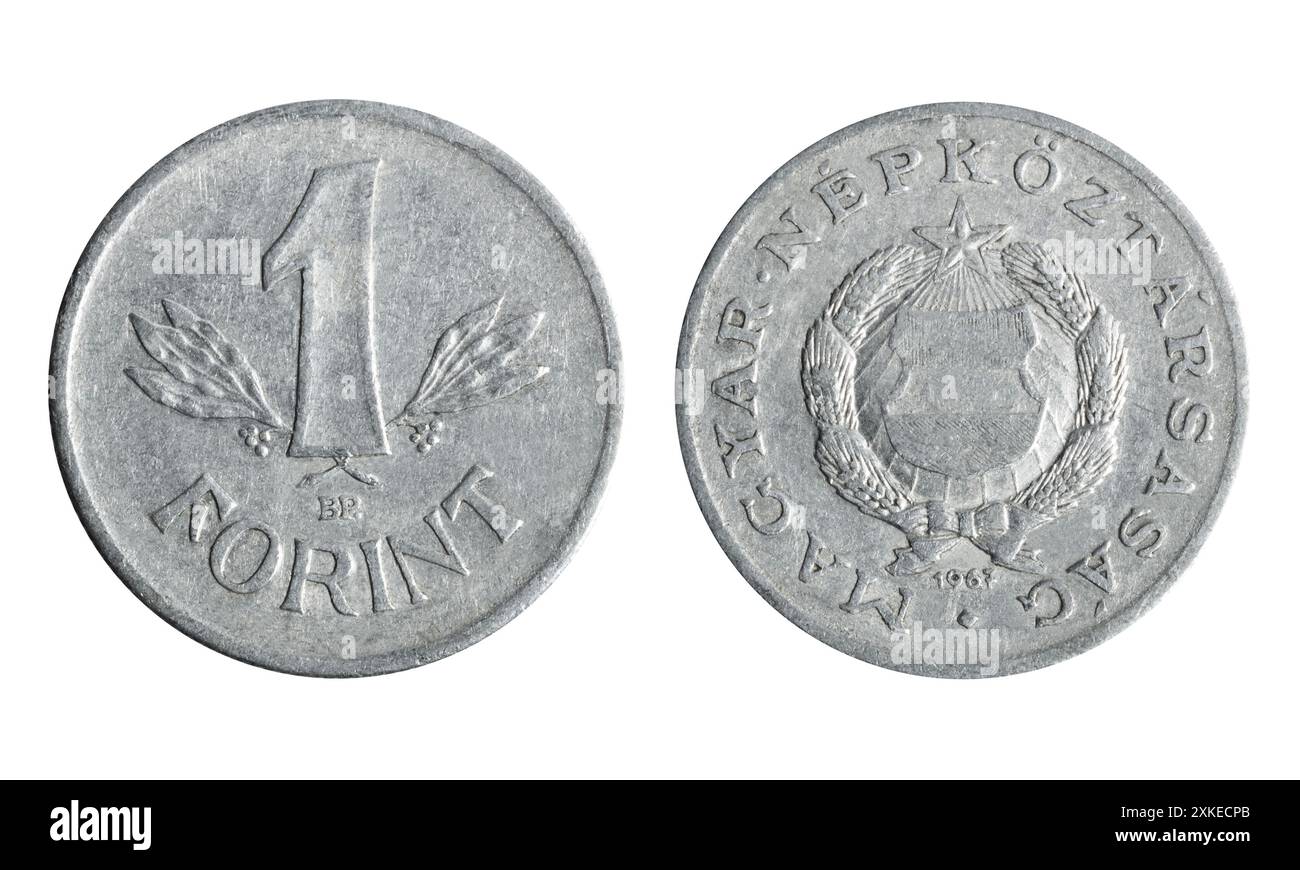 Isolated photo of 1 Hungarian 1967 forint aluminium coin of Peoples ...