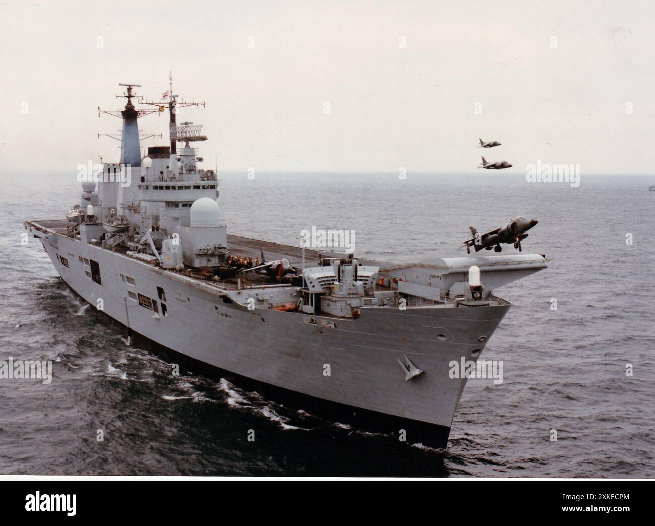 SEA HARRIERS LEAVE THE DECK OF AIRCRAFT CARRIER HMS ARK ROYAL, 1992 PIC ...
