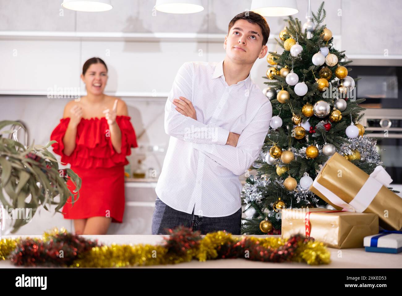 Family domestic quarrel - wife yells at husband during christmas ...