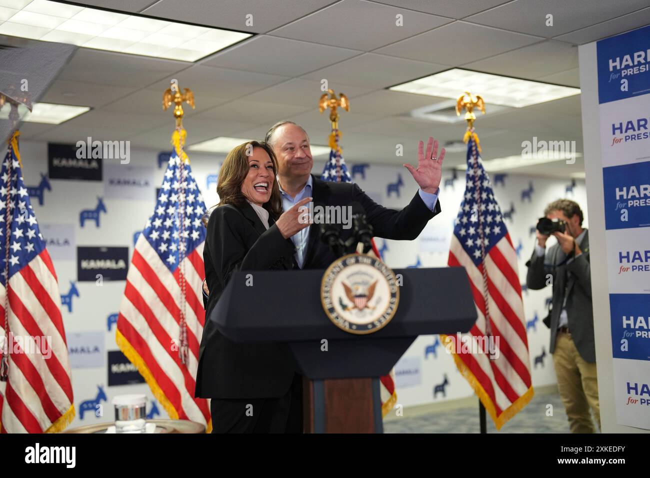 Vice President Kamala Harris, left, and second gentleman Doug Emhoff ...
