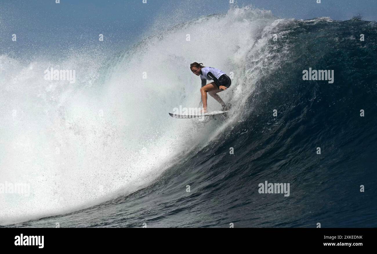 United States' Caitlin Simmers takes part in a surfing training session ...