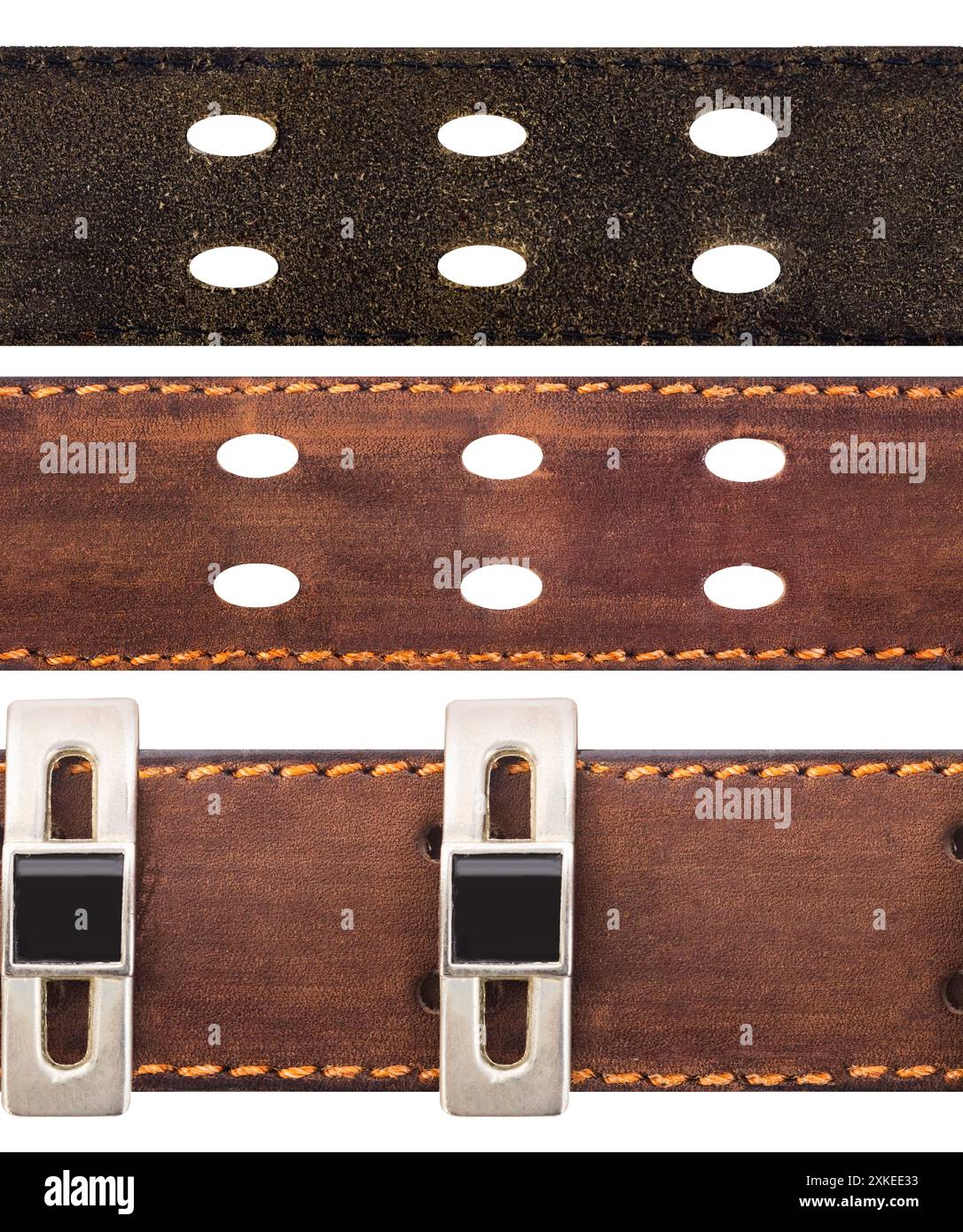 Seamless isolated photo of leather brown straps with buckles on white ...