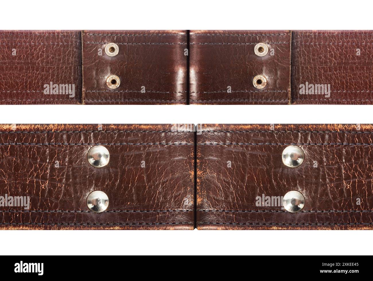 Seamless isolated photo of worn leather brown straps with brass buttons ...