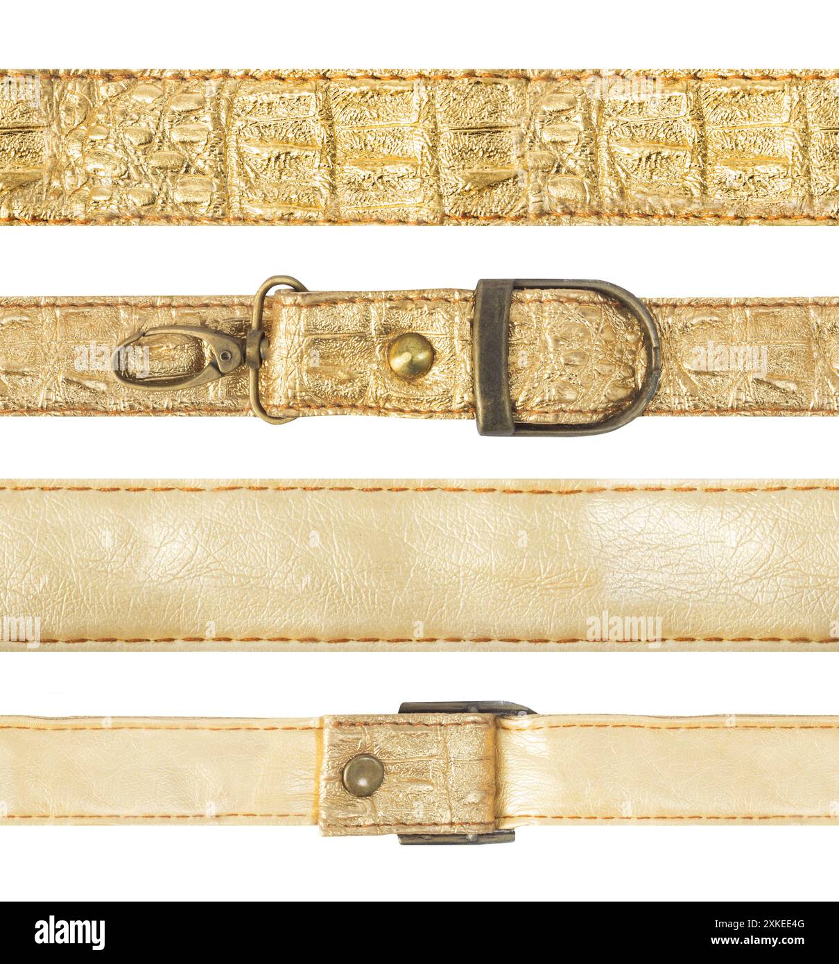 Seamless isolated photo of golden colored leather belts with buckles ...