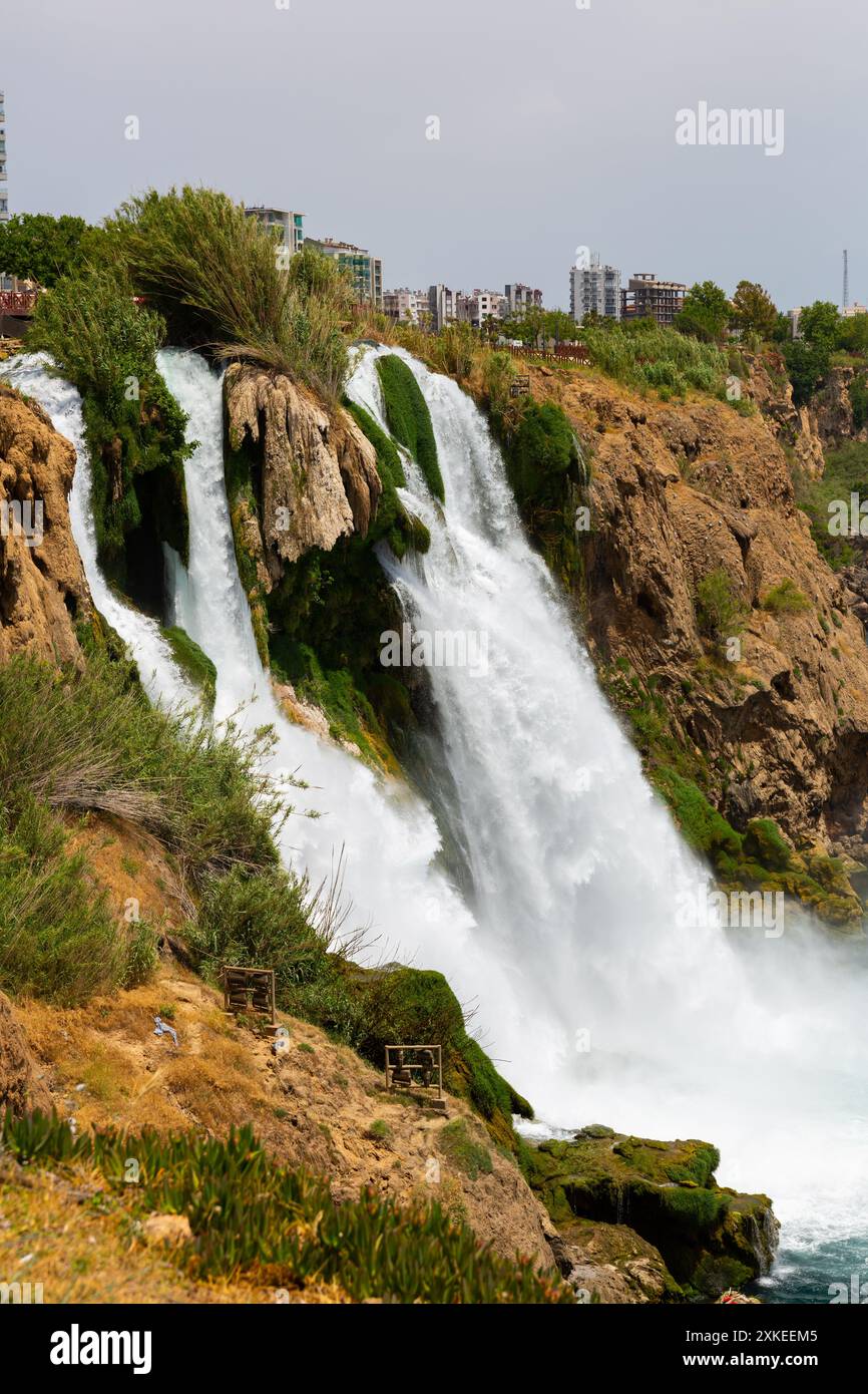 Duden lower waterfalls cascade in sea at Antalya, Turkey Stock Photo ...