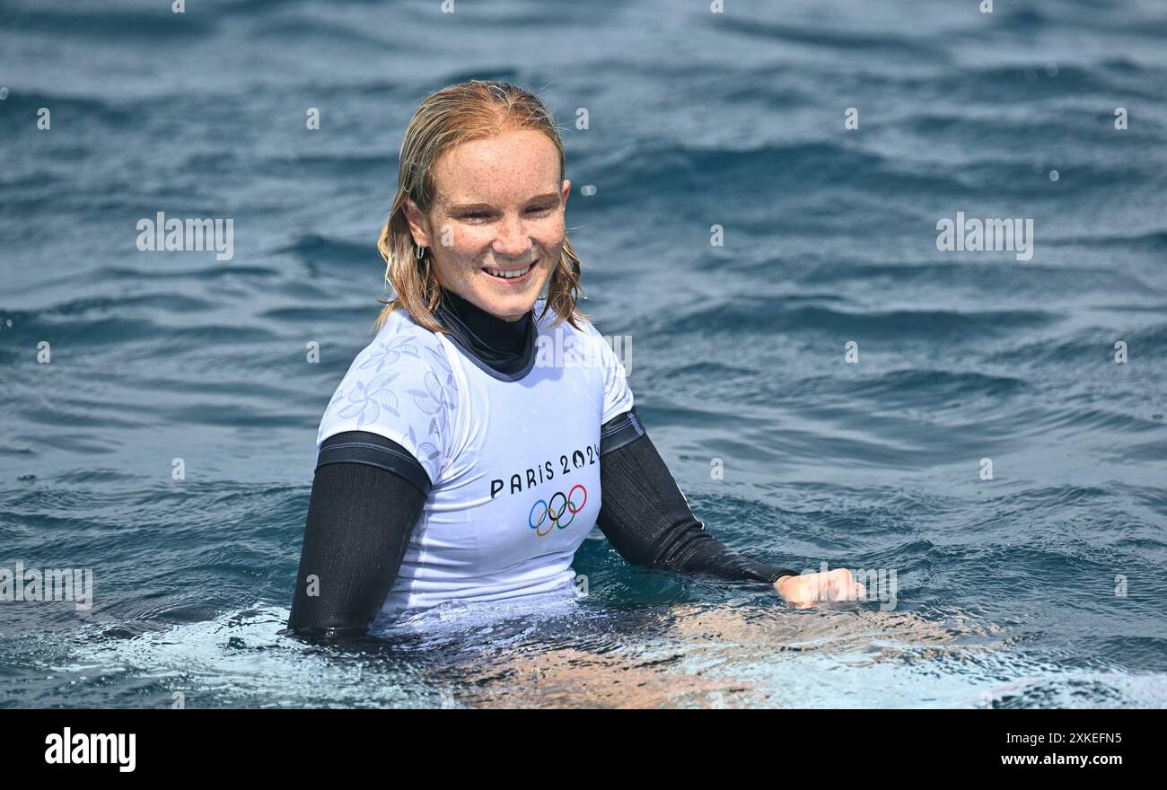 United States' Caitlin Simmers takes part in a surfing training session ...