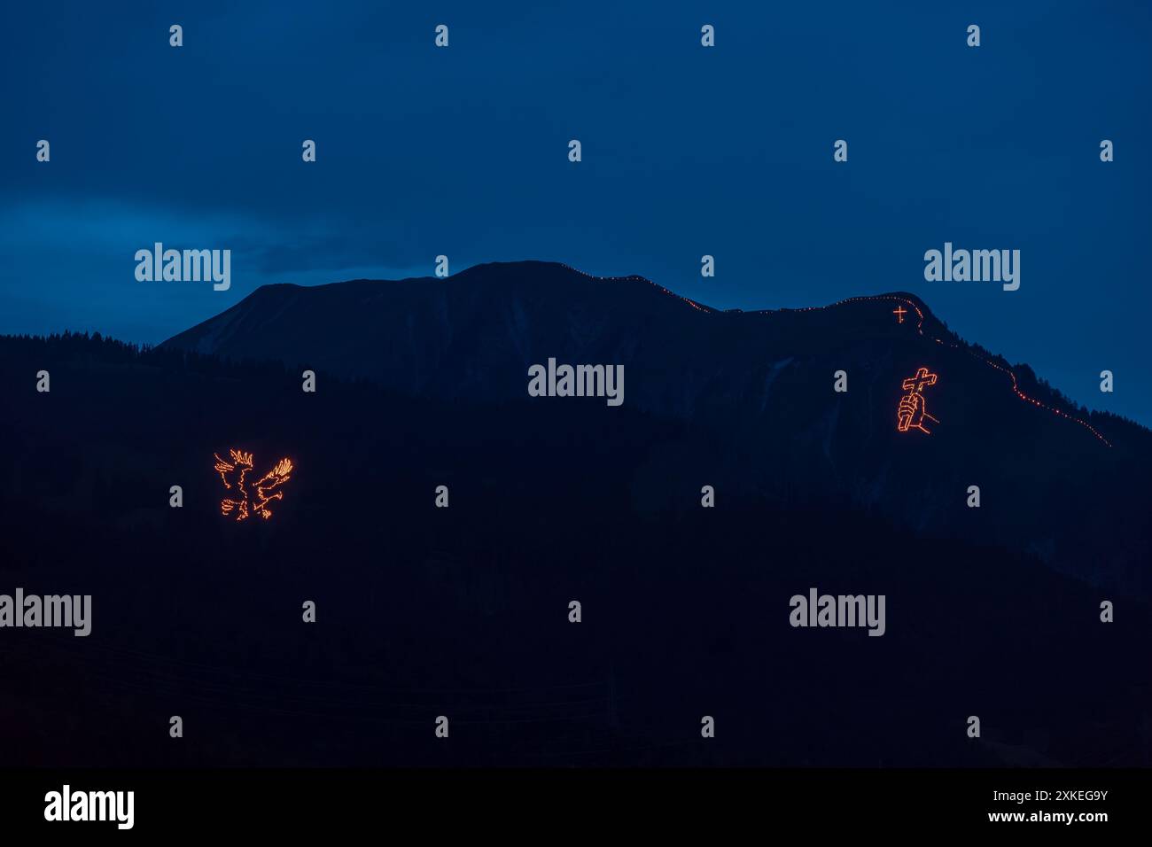 Traditional mountain bonfires for the summer solstice in the Tiroler ...