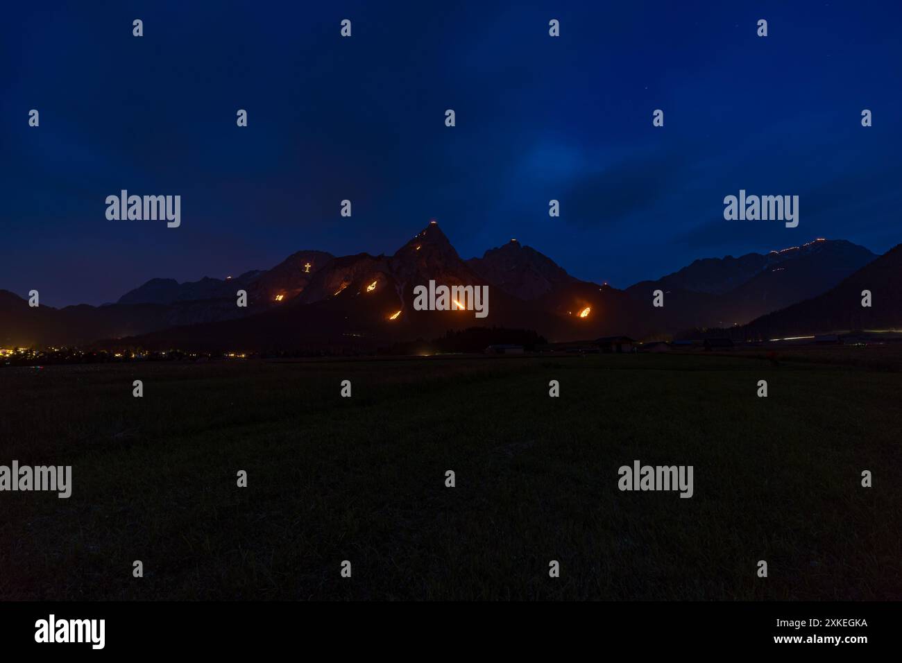 Traditional mountain bonfires for the summer solstice in the Tiroler ...