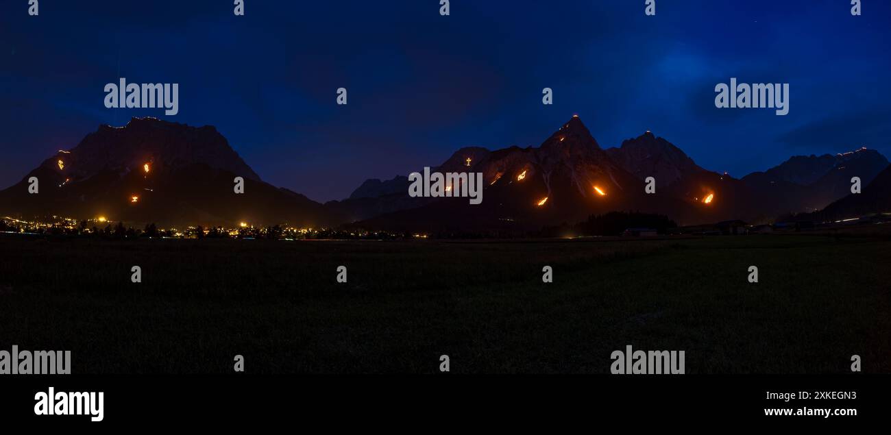 Traditional mountain bonfires for the summer solstice in the Tiroler ...